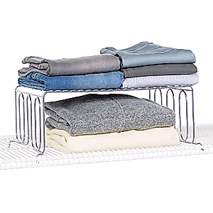 mDesign Versatile Metal Wire Closet Shelf Divider and Separator with Top Shelf for Storage and Organization in Bedroom, Bathroom, Kitchen and Office Shelves - Easy Install - Chrome Silver