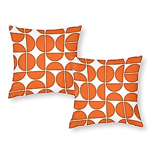 Vazzio Mid Century Modern Orange Throw Pillow Covers,Geometric Pattern Decorative Pillowcase Double Side Print Cushion Covers for Sofa Couch Bed 18x18 Inches,Set of 2