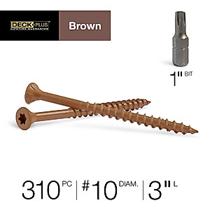 Deck Plus Wood Screws, Brown Exterior Screws, 3" x #10, 5lb