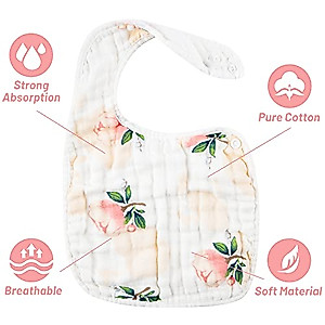 Zainpe 6Pcs Snap Muslin Cotton Bibs for Baby Flamingo Star Flower Bib Machine Washable Adjustable Burp Cloths with 6 Absorbent Soft Layers for Infant Newborn Toddler Drooling Feeding and Teething