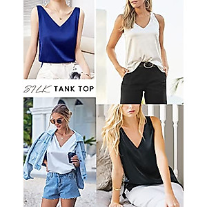 Ekouaer Women Silk Satin Pajama Set V Neck Pj Short Set Sleeveless Silky Tank Lounge Set Sexy Lingerie White L