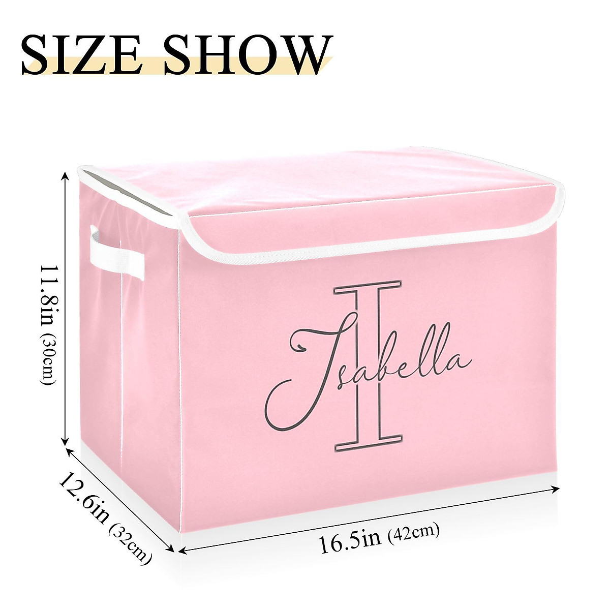 Pink Custom Storage Bins with Lid Foldable Personalized Storage Basket Box with Handle Shelf Basket Closet Organizer for Book Office Dorm