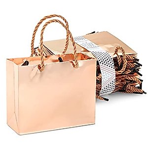 Sparkle and Bash 24 Pack Mini Metallic Rose Gold Gift Bags with Rope Handles, Reusable Paper Gift Bags (6 x 5 x 2.5 In)