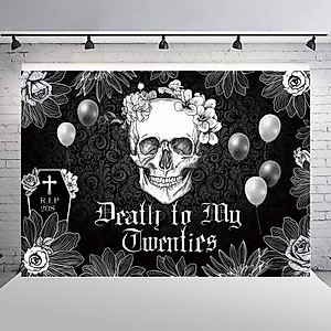 Hilioens 7×5ft Death to My Twenties Backdrop for 30th Birthday RIP to My 20s Youth Gothic Skull Coffin Black Party Background for Photography Girls Boys Halloween Thirties Birthday Banner Deocr