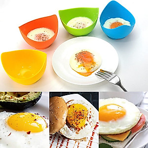 Guppy Egg Poacher Food Grade Nonstick Silicone Cups Egg Poaching Poached Egg Cooker with Ring Standers for Microwave or Stovetop Eggs Boiler Molds Poachers, BPA Free, Extra Silicone Oil Brush, 4 Pack
