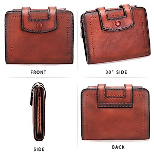 Genuine Leather Short Wallets for Women RFID Blocking Vintage Handmade Soft Purse Small Clutch Money Clip (Coffee)