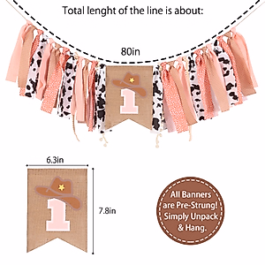 1st Birthday High Chair Banner - Cow Girl Rodeo for Party Fabric Decor,Cake Smash Baby Shower,Backdrop Garland for photo props