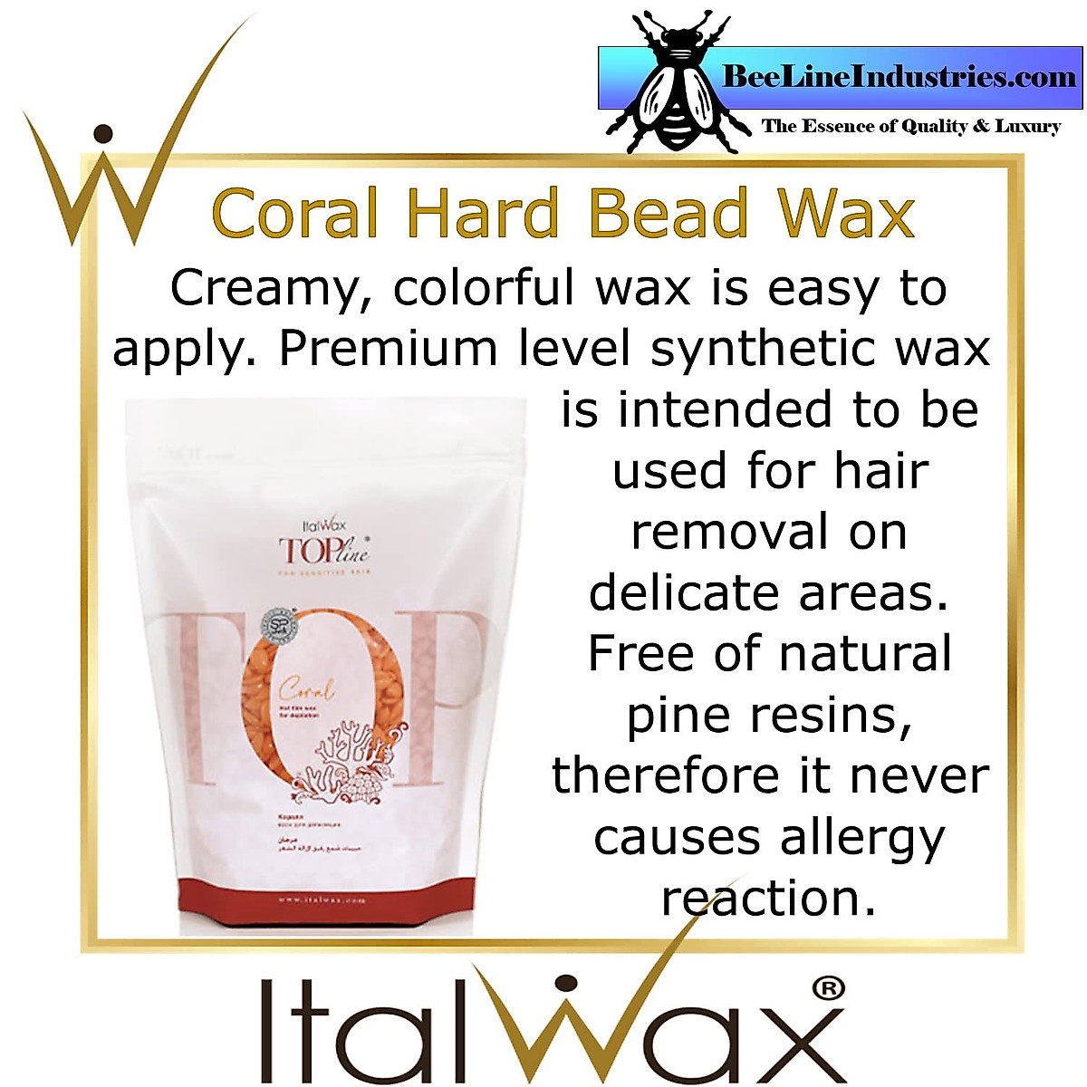 ItalWax Coral - Hard Stripless Wax Beads 1.65 lbs. Bag