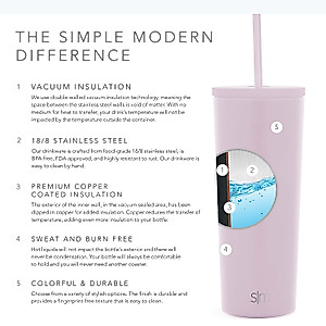 Simple Modern Insulated Tumbler with Lid and Straw | Iced Coffee Cup Reusable Stainless Steel Water Bottle Travel Mug | Gifts for Women Men Her Him | Classic Collection | 24oz | Lavender Mist