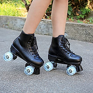 Ugboiu Roller Skates for Men and Women, Black Derby Roller Skates with 4 Shiny Wheel, Classic Double-Row Roller Skates for Indoor and Outdoor