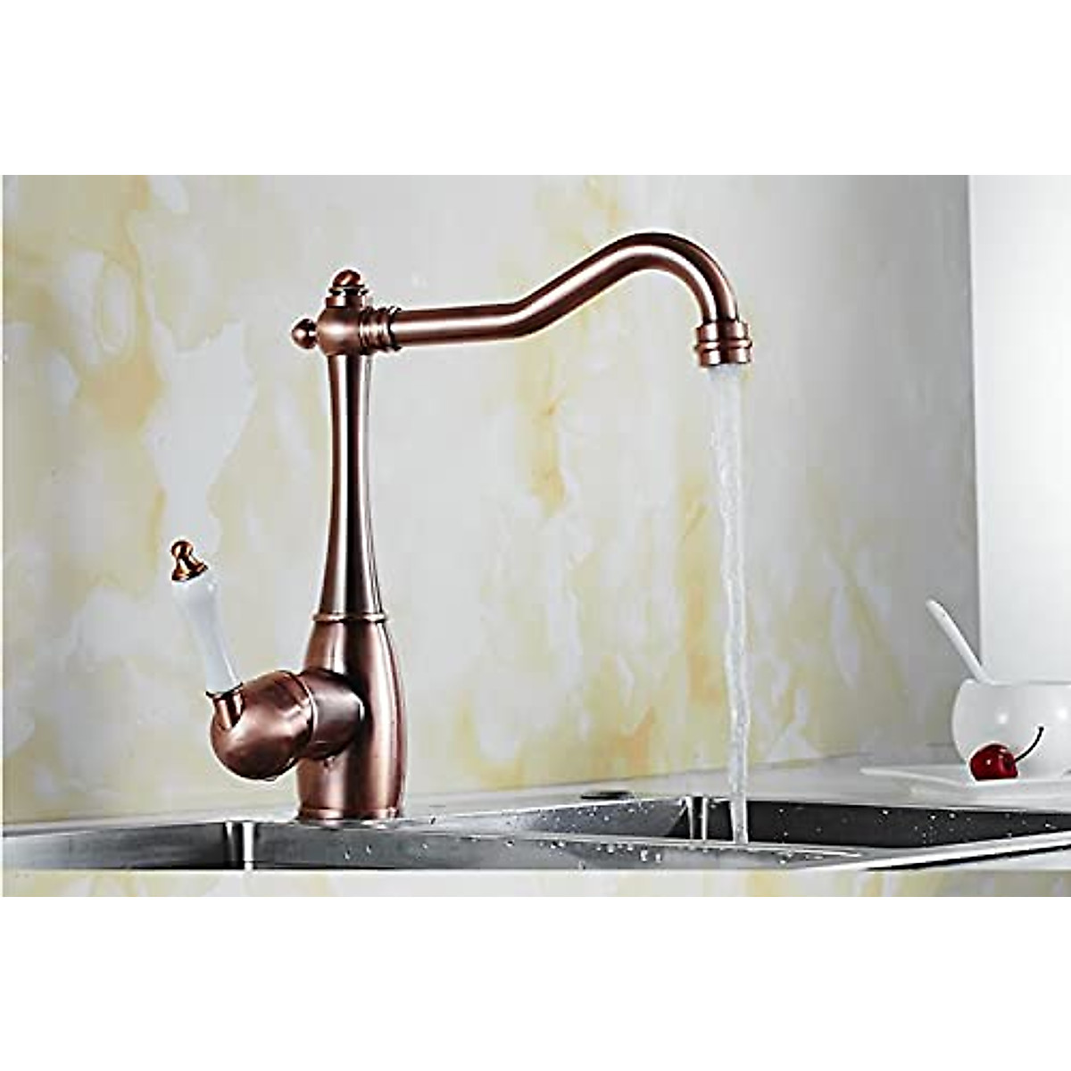 Kitchen Faucet Copper Bar Faucet 360 ° Swivel Single Handle Traditional Period Single Ceramic Lever Kitchen Sink Faucet Antique Mixer Tap One Hole Wet Bar Sink Faucet Victorian Commercial