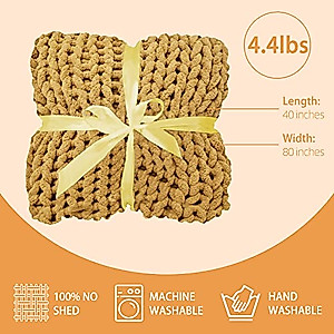 Chunky Knit Blanket, Super Luxurious - Soft and Comfortable Chunky Knit Blanket Throw, Cable Knit Throw Blanket for Sofa, Bed, Chair, Machine Washable Big Blanket (Orange Yellow, 40×79inches)