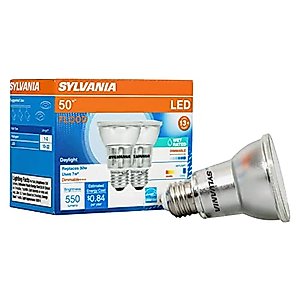 LEDVANCE Sylvania PAR20 LED Flood Light Bulb, 50W = 7W, Dimmable, 13 Year, Medium Base, 550 Lumens, Wet-Rated, 5000K, Daylight - 2 Pack (40400)