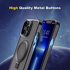 IKARY for iPhone 13 Pro Max Case with Hidden Magnetic Stand Compatible with Magsafe & Military-Grade Drop Protection - Shockproof Translucent Matte iPhone 13 Pro Max Phone Case, Black