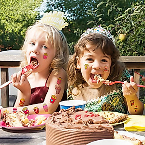 100 PCS Popcorn Corn Movie Night Themed Temporary Tattoos Birthday Party Decorations Favors Supplies Cute Circus Fake Tattoo Stickers Party Gifts for Children Girls Boys Home Activity School Rewards