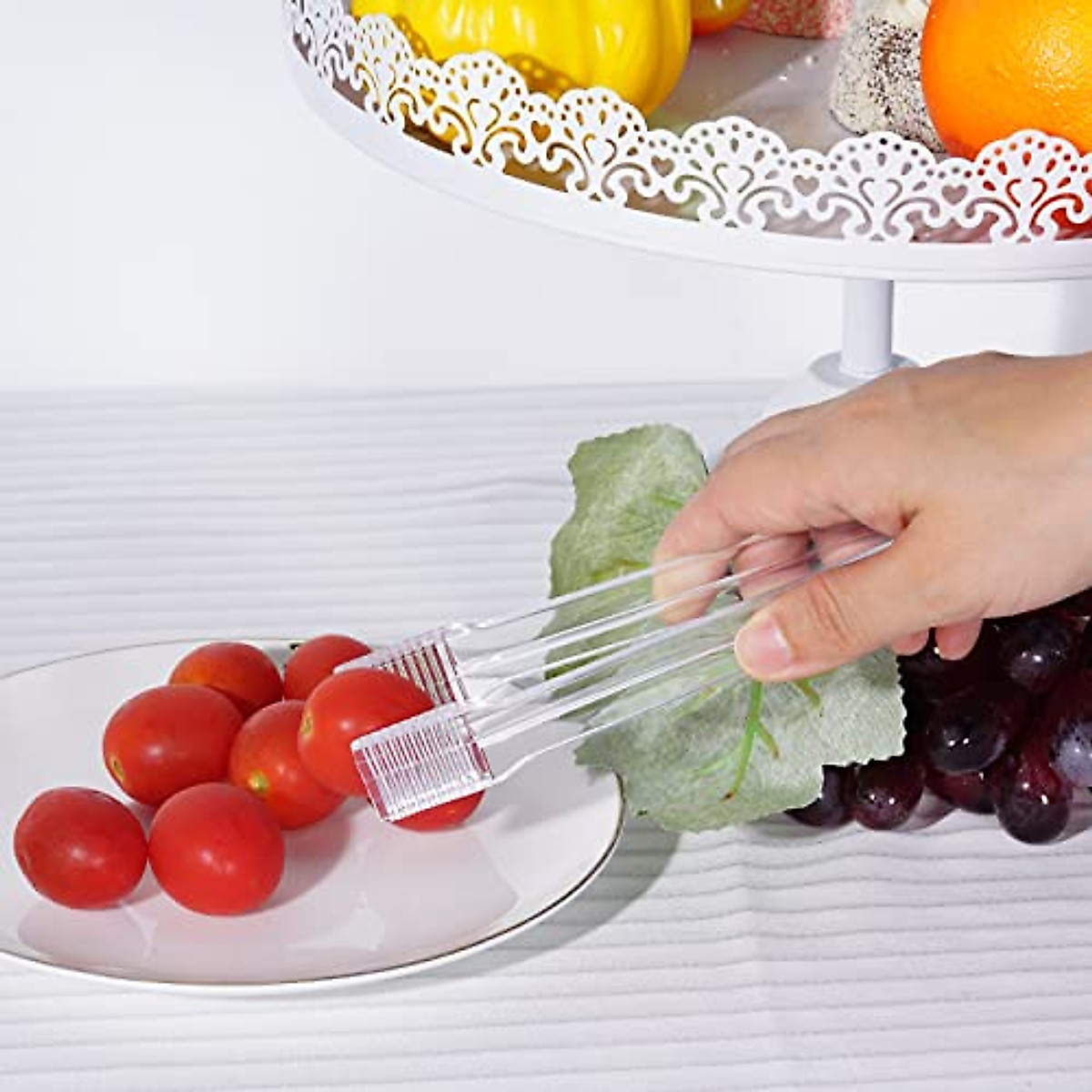 10 Pcs Plastic Buffet Serving Tongs, Clear Kitchen Tongs Mini Serving Utensil Tongs for Food Ice Salad Buffet Barbecue Cookies, 6.3 Inches