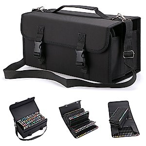 BTSKY New 120 Slots Marker Case Lipstick Organizer--Canvas Markers Holder for for Primascolor Markers and Sketch Markers (Black)