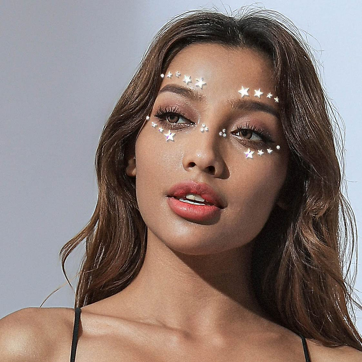 Wosois Crystal Face Stickers Star Mermaid Gems Sparkly Temporary Rhinestone Sticker Rave Party Accessories for Women and Girls (A)