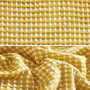 PHF Acrylic Waffle Weave Knit Throw Blanket 50 x 60 inches, Lightweight Soft Cozy Decorative Woven Blanket with Tassels for Couch, Bed, Sofa, Chair, Home Travel, Suitable for All Seasons, Ginger