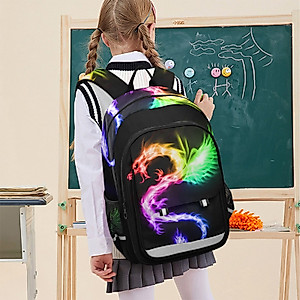senya Backpack for Boys Girls, Rainbow Fire Dragon Backpack Students Bookbag Daypack for School Primary Teens