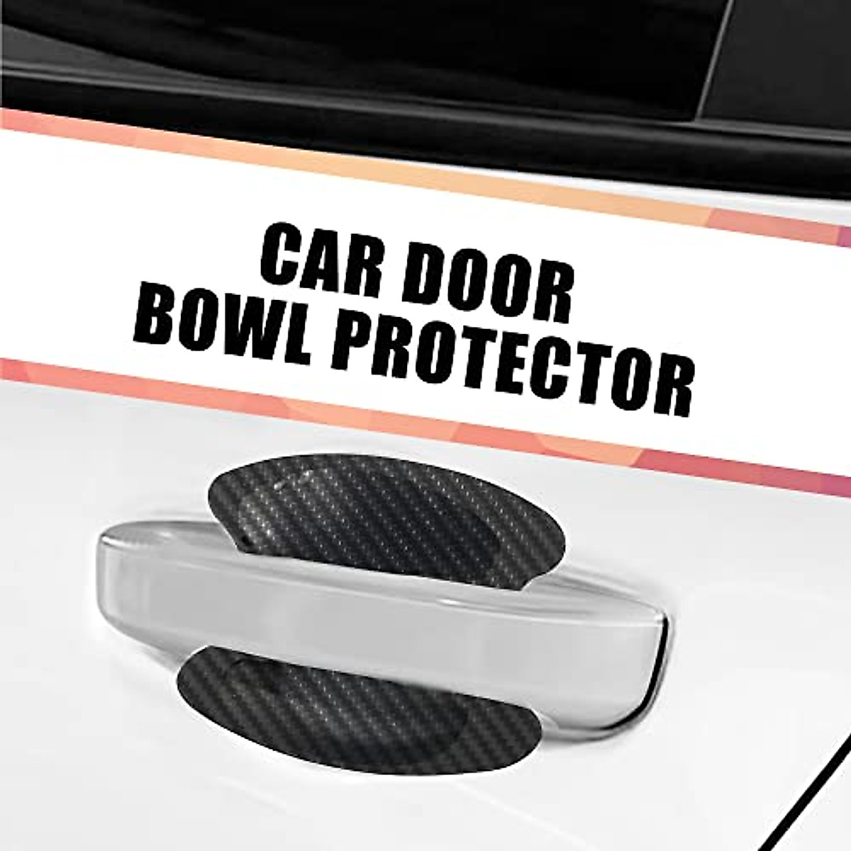 X AUTOHAUX 4pcs Carbon Fiber Pattern Car Door Handle Bowl Paint Cover Guard Sticker Protector Anti Scratch Protective Film Universal Fit Black