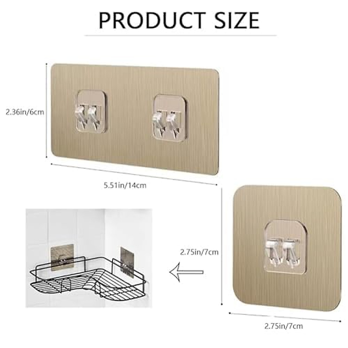 YCZARD 14Pcs Shower Caddy Adhesive Hooks Replacement, Shower Shelf Adhesive Stickers No Drilling, Gold Adhesive Shower Hooks Strong Adhesive for Showe Caddy, Soap Holder,Kitchen Racks(Single/Double)