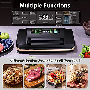 95kpa Commercial Vacuum Sealer Machine,Full Automatic Food Sealer, With 10-in-1 Functions,Easy-Lock Handle, Double Heat Seal,Vacuum Sealer for food With Bags Storage, Built-in Cutter,Progress Display