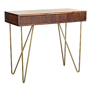 Safavieh Home Office Raveena Modern Natural Acacia and Brass 1-drawer Hairpin Leg Desk