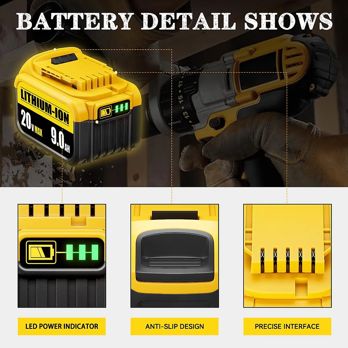 2Pack DCB200 9.0Ah Battery Replacement for Dewalt 20V Max Battery Lithium Ion Compatible with Dewalt Battery DCB204 DCB206 DCB201 DCB203 DCD DCF DCG Series Cordless Power Tools