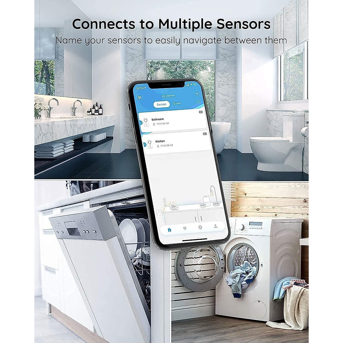 Govee Water Detectors 7 Pack Sensor with 100dB Adjustable Audio Alarm Bundle with Govee WiFi Smart Gateway with Alert Email & APP Push for Home Bedrooms