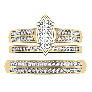 Dazzlingrock Collection 0.30 Carat (Cttw) 14K Round Diamond Men's & Women's Engagement Ring Trio Ring Set 1/3 CT, Yellow Gold