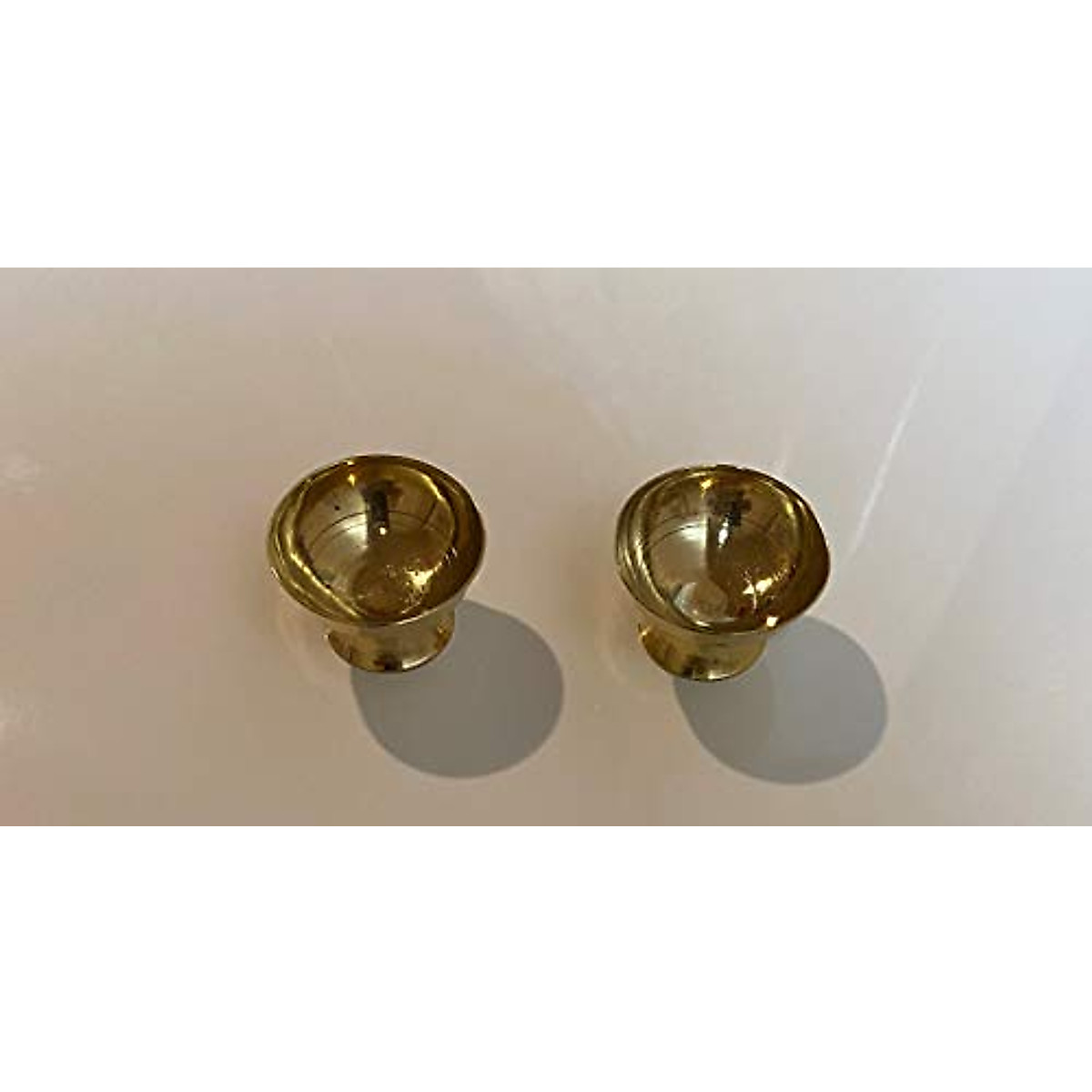 Family Cart Small Pure Brass Bowl Pyali Katori | Brass Roli Bowl | Chandan Katori with Base, Set of 2 Pieces for Religious Spiritual Diwali Navratri Laxmi Poojan - (Curved Shinee Design Gold Color)