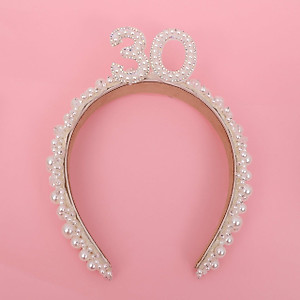 RSOLIET 30th Birthday Pearl Jewel Embellished Headband - 30th Birthday Outfit For Women,Rhinestone Headband With Peals For 30th Birthday Decorations