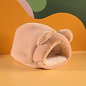 JENPECH Hamster House Cartoon Design - Warm Comfortable Semi-Closed Guinea Pig Hideout Hamster Accessories Hamster Bed for Rodent/Guinea Pig/Rat/Hedgehog Brown XL