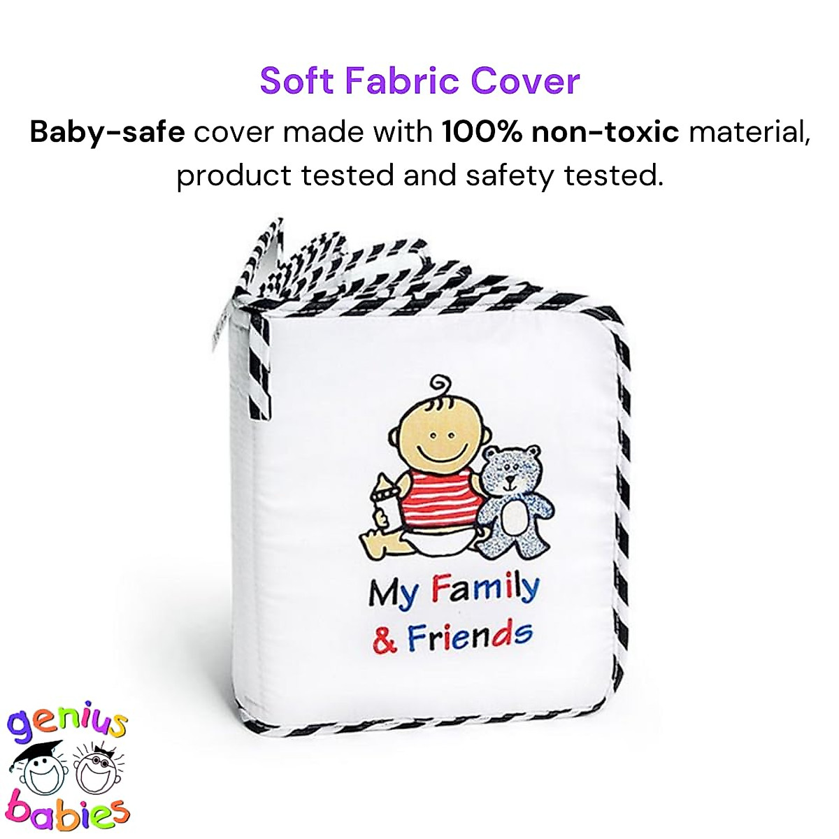 Baby's First Photo Album - My First Family Photo Album - Soft Fabric, Baby Safe, Easy to Clean, Holds 15 Photos, Personalize with Your Favorite Pictures, No Hard Edges