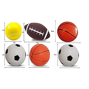CZLCD 6Pces Soft Sports Balls Set for Kids Various Size of Soccer Ball, Basketball, Football,Tennis Ball,Volleyball with Large Free Bag and Hand Pump