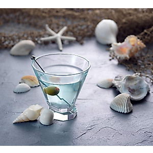 JoyJolt Aqua Vitae Martini Glass Set of 2. Crystal Glassware, Round Drinking Glasses with Off Set Octagon Base. Stemless Cocktail Glasses and Dessert Glasses. Unique Christmas Gifts