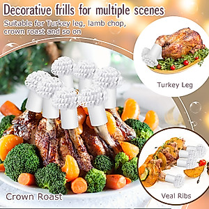 12 Pcs Paper Frills Decorative Holders for Turkey Legs Chops White Paper Pork Lamb Chop Frills Decorative Small Chicken Leg Holders, 2 Sizes