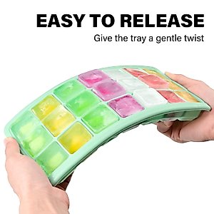 Ice Cube Tray with Lid and Bin: Stackable Covered Ice Cube Maker for Freezer - 2Pack Flexible Easy Release Ice Trays Making 1.25inch Ice Cubes - Removable Lidded Ice Cube Freezing Tray