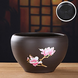 BUNCC Purple Sand Classical Succulent Plant Pot Bonsai Pots Garden Plant Flowerpot Round Ceramic Chinese Style Plant Pot Home Decor