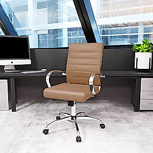 LeisureMod Benmar Modern Mid-Back Adjustable Swivel Leather Office Chair (Brown)