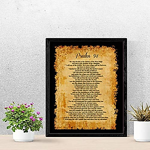 Psalm 91-"He Will Call Upon Me and I Will Answer Him" Bible Verse Wall Print-11 x 14" -Ready To Frame. Inspirational Scripture Print w/Replica Weathered Scroll Design. Ideal Home-Office-Church Décor.