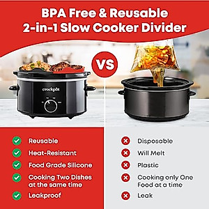 AMR 2in1 Slow Cooker Liners for 5-6 QT Crockpots, Silicone Crockpot Liner for Cooking 2 Dishes, Leak Proof & Dishwasher Safe