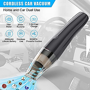 AUTOOMMO Car Vacuum Cleaner 5000PA Cordless Handheld Vacuum Cleaner 70W Portable Mini Car Vacuum Cleaner with Rechargeable 2x2000mAh Batteries for Car Home Interior Cleaning [Upgrade]