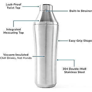 Elevated Craft Hybrid Cocktail Shaker - Premium Vacuum Insulated Stainless Steel Cocktail Shaker - Innovative Measuring System - Martini Shaker for the Home Bartender - 28oz Total Volume