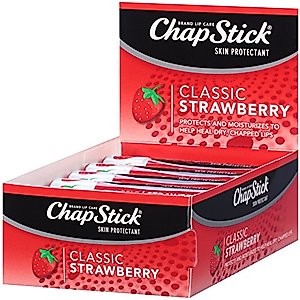 ChapStick Classic (1 Box of 12 Sticks, 12 Total Sticks, Strawberry Flavor) Skin Protectant Flavored Lip Balm Tube, 0.15 Ounce Each
