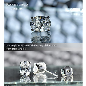 "STUNNING FLAME" 18K White Gold Plated 925 Sterling Silver Cubic Zirconia Oval Cut Stud Earrings | CZ Studs for Women（Oval，5）