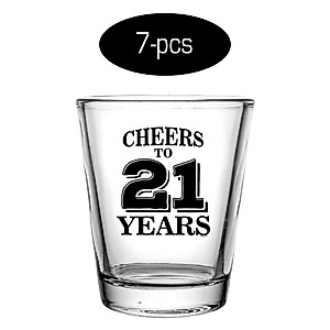 Veracco Cheers To 21 Years Shot Glasses Birthday Gift For Someone Who Loves Drinking Bachelor 21st Funny Party Favors Twenty One and Fabulous (Clear, Glass)