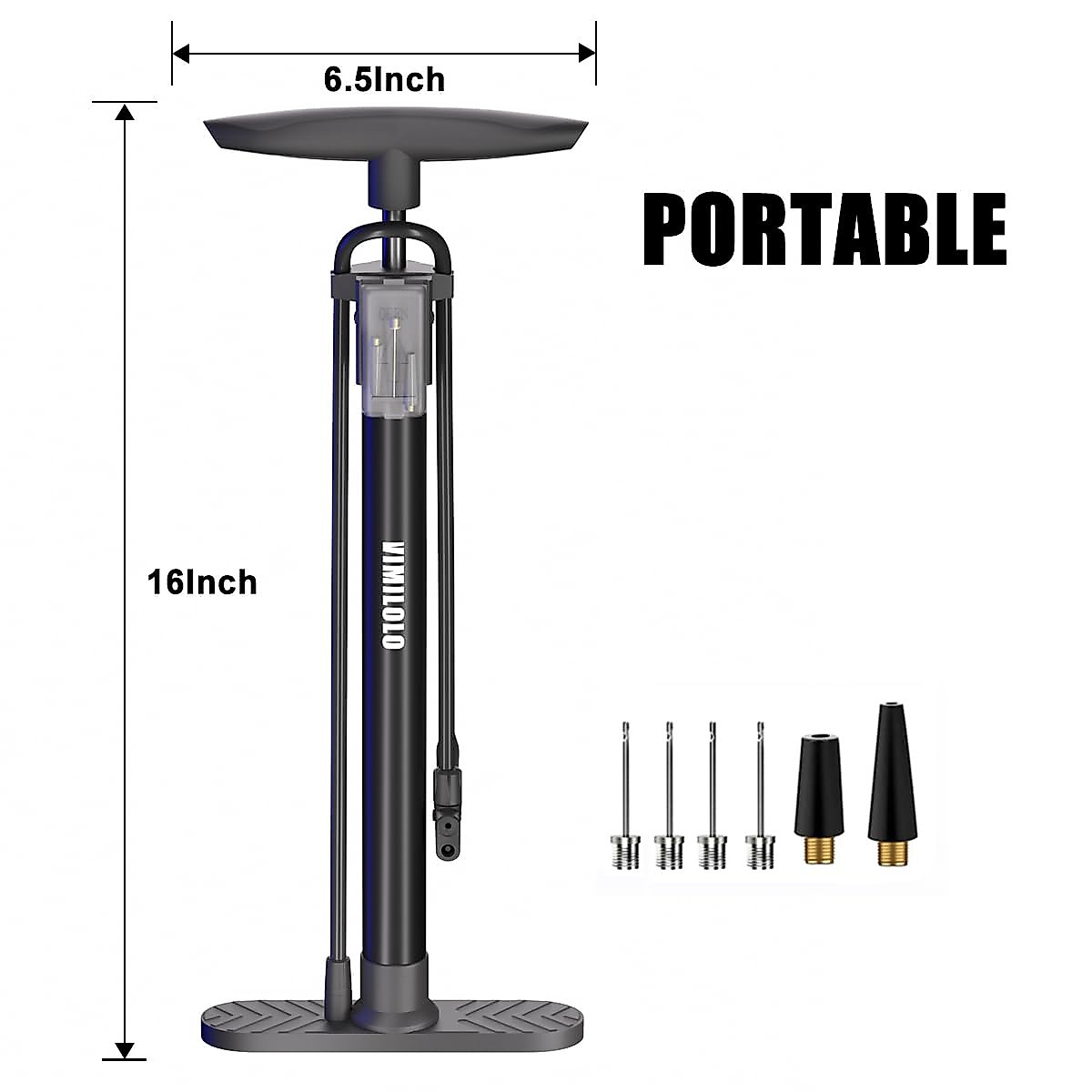 VIMILOLO Bike Floor Pump,Portable Ball Pump Inflator Bicycle Floor Pump with Both Presta and Schrader Bicycle Pump Valves Bike Pumps-160Psi Max