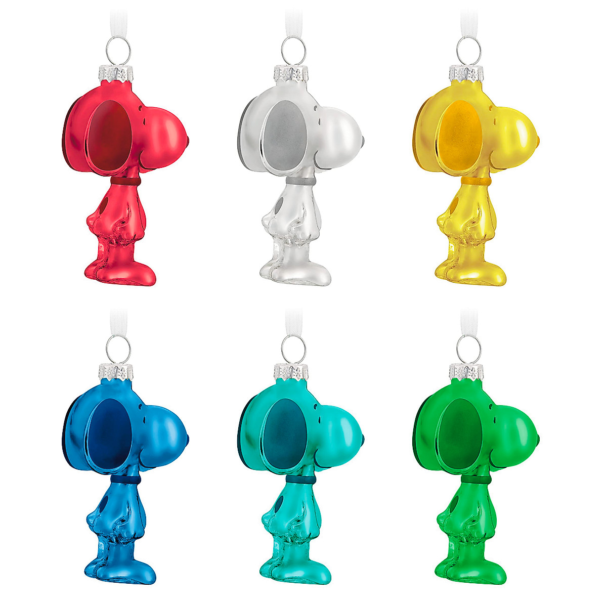 Hallmark Keepsake Christmas Ornaments 2023, The Peanuts Gang Snoopy, Glass Ornament, Set of 6, Gifts for Peanuts Fans